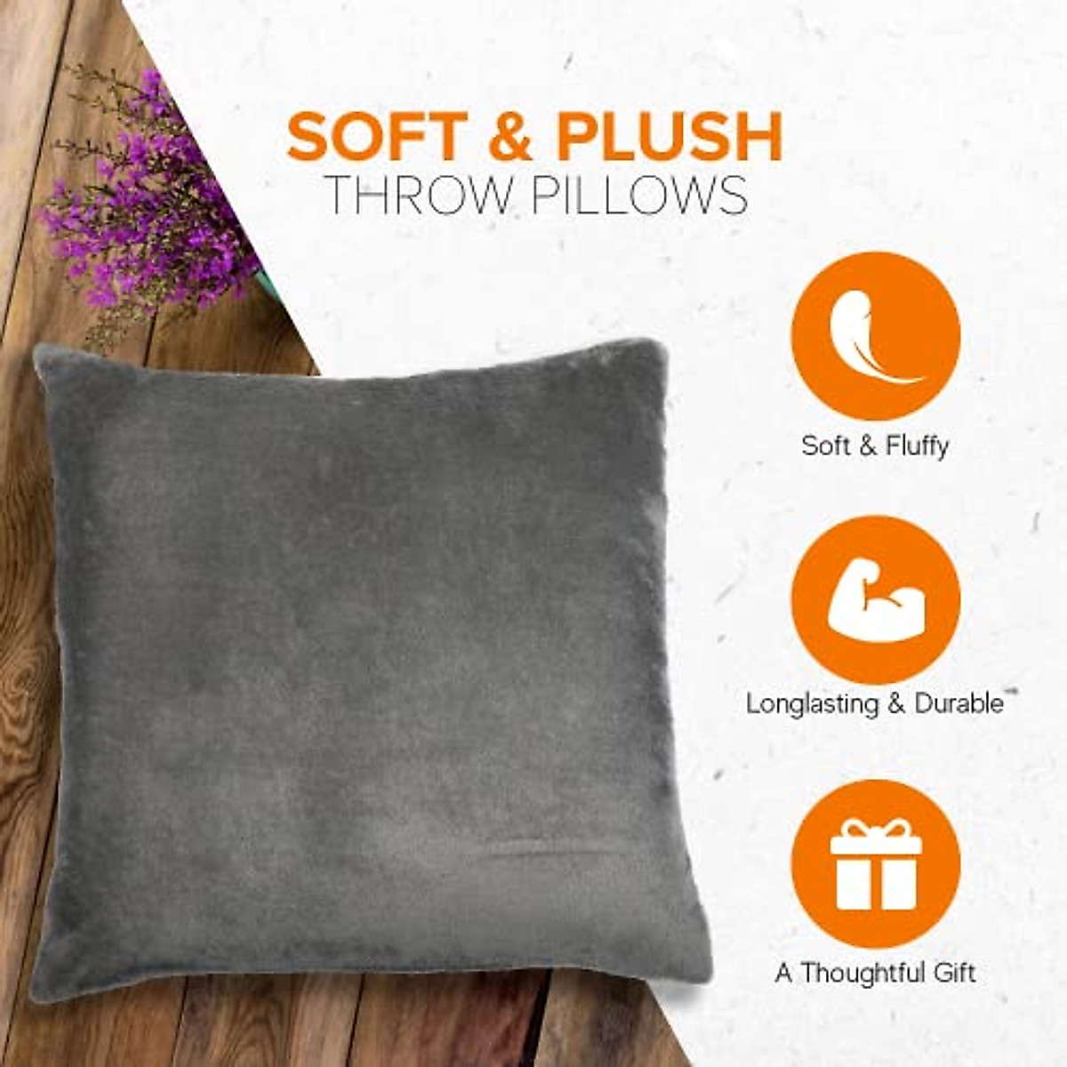 Cheer Collection Microsherpa Throw Pillow Set of 2 for Couch, Beds, Bedroom and Living Room - Ultra Soft and Fluffy, Elegant Home Decor, Velvet Stylish Accent Pillows - 18" x 18", Gray