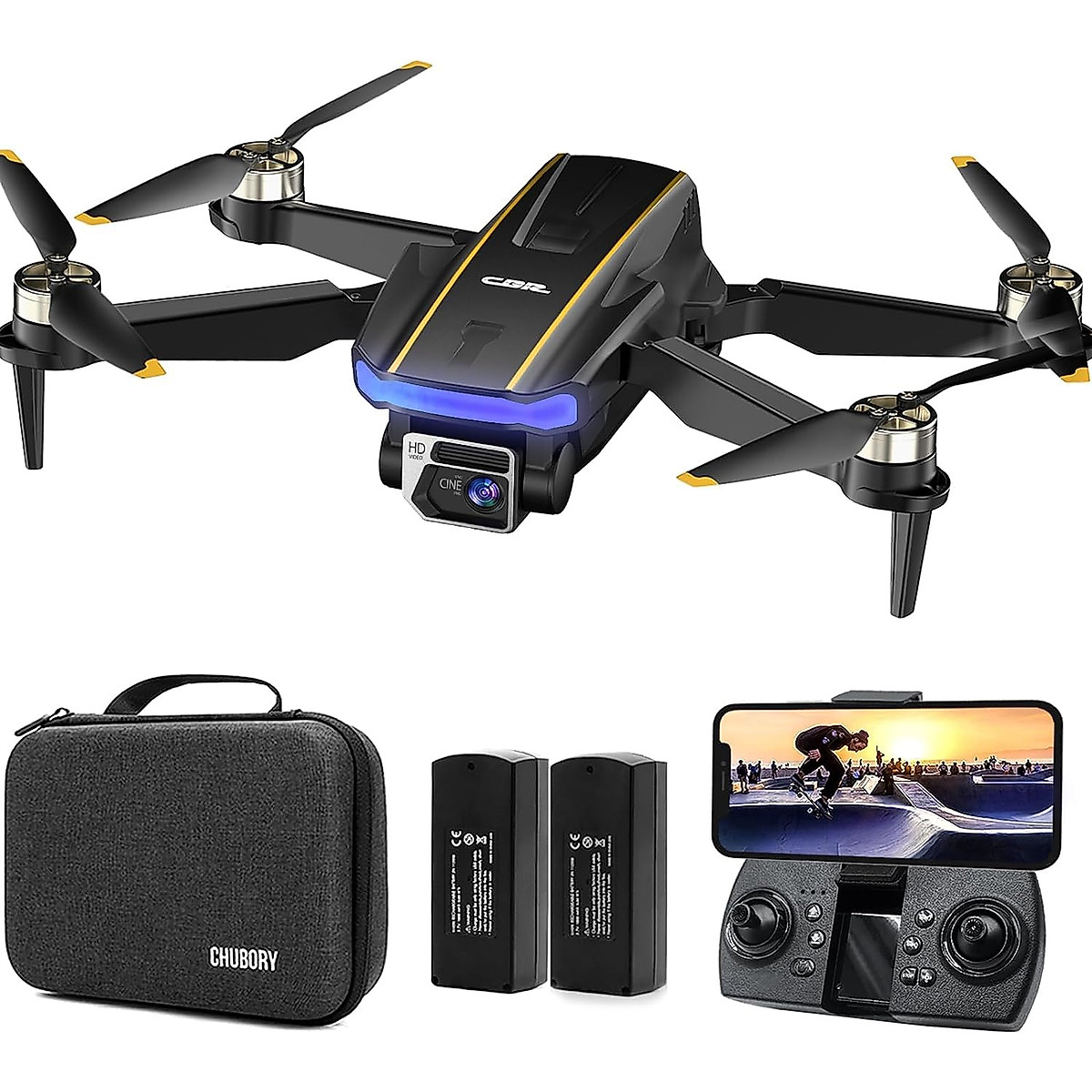Super Enduring Brushless Motor Drone with Camera for Beginners, CHUBORY A68 WiFi FPV Quadcopter with 1080P HD Camera, Auto Hover, 3D Flips, Headless Mode, Trajectory Flight, 2 Batteries, Carrying Case