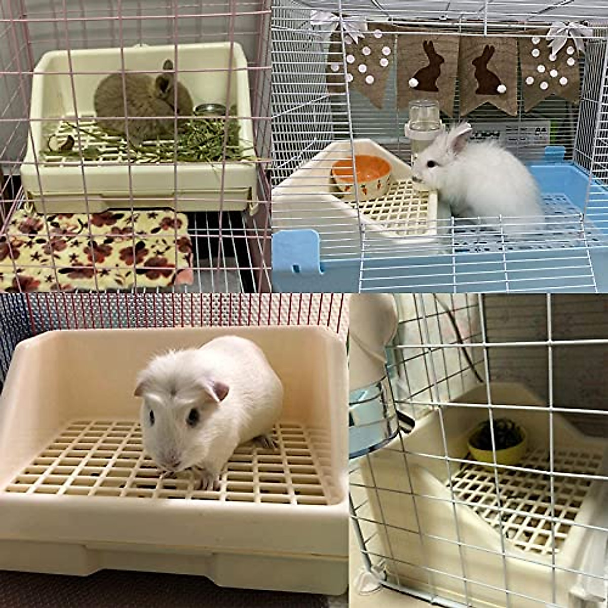 Hamiledyi 14 Pcs Rabbit Litter Box with Drawer Urinal Pad Pet Toilet Cage Trainer Corner Potty Cleaner Broom Brush Dustpan for Guinea Pigs Chinchilla Ferret Bunny Hedgehog Small Animals(White)