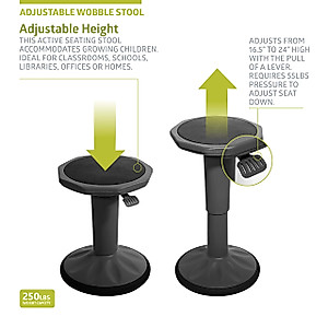 Pearington SitFree Height Adjustable Wobble Stool, Active Flexible Seating Chair for Kids and Adults - School and Office, Black