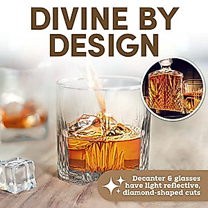 Paksh Novelty Whiskey Decanter Set - 7-Piece Italian Crafted Glass Decanter & Whiskey Glasses Set - Holiday Whiskey Gifts for Men and Women w/ Ornate Stopper and 6 Cocktail Glasses, Red