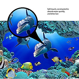 Amagical 3 Piece Ocean Style Underwater World Dolphin Bathroom Mat Contour Mat Fabric Shower Curtain Bathroom Shower Curtain Sets with 12 Hooks