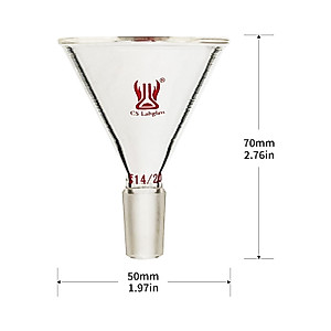 CS Labglass Glass Short Stem Powder Funnel with 50 mm Top Outer Dimension and 14/20 Inner Joint, Borosilicate Glass Funnel, Filter Funnel, Lab Glassware