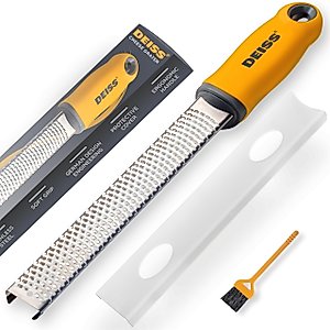 Deiss PRO Citrus Zester & Cheese Grater — Parmesan Cheese Lemon, Ginger, Garlic, Nutmeg, Chocolate, Vegetables, Fruits - Razor-Sharp Stainless Steel Blade, Wide, Dishwasher Safe
