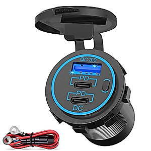 12V USB Outlet USB C Car Charger Socket – Newest 58W Lengthened RV USB Outlet 12V Socket Dual 20W PD3.0 USB-C and 18W QC3.0 Car USB Port with Button Power Switch for Car Boat Marine RV Motorcycle