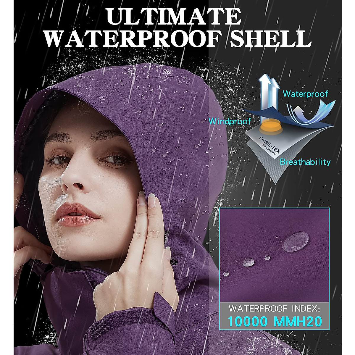 CAMELSPORTS Womens Ski Jackets Waterproof Fleece Snow Coat 3 in 1 Snowboarding Jackets Winter Warm Windbreaker Raincoat Outdoor