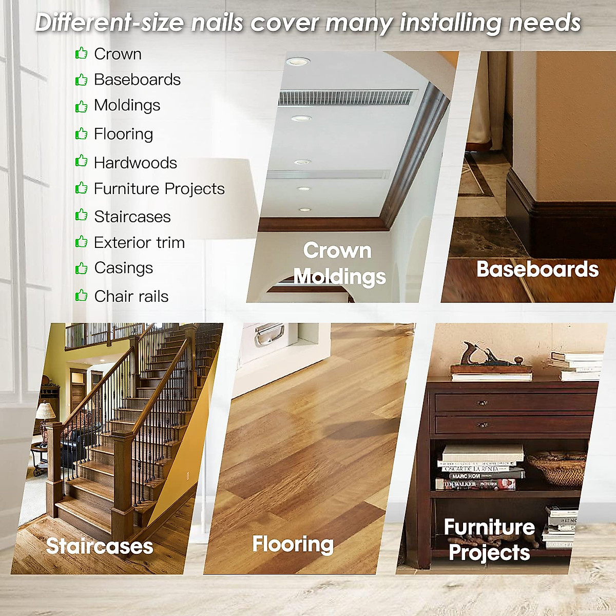 SHALL 16 Gauge Finish Nails, 2000-Count (1-1/4, 1-1/2, 2, 2-1/2 Inch) 16GA Galvanized Finishing Nails Assorted, Nail Gun Nails & Small Finishing Nails Assortment for Pneumatic, Electric Finish Nailer