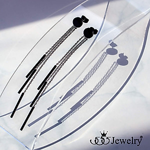 555Jewelry Womens Stainless Steel Chic Stylish Triple Bar Tassel Long Chain Drop Dangle Dangling Earring Pair Classic Fashion Accessory Jewelry Post Nut Earrings, Black