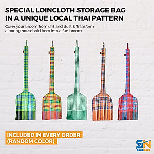 SN SKENNOVA Handmade Bamboo Grass Broom with Synthetic Rattan Binding - Tall 17" W x 40" H