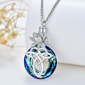 PROESS Waterlily Flower Cremation Jewelry for Ashes for Women Girls Sterling Silver Celtic Knot Heart Ashes Memorial Keepsake Necklace Circle Crystal Urn Cremation Jewelry