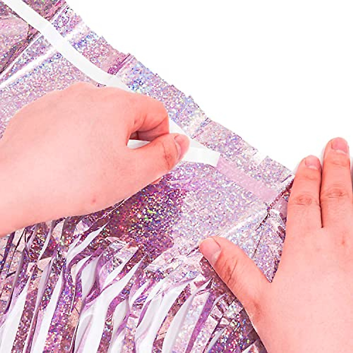 BRAVESHINE Pink Glitter Tinsel Foil Fringe Curtains - 2 Pcs 3.2x8.2 ft Metallic Holiday Photo Backdrop for Girl Princess Birthday Wedding Unicorn Bridal Shower Bachelorette Party Supplies Decorations