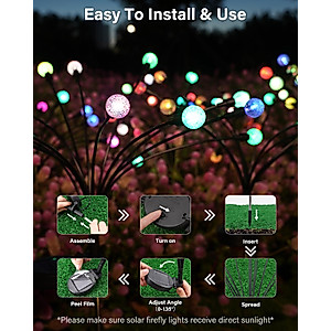 6 Pack 72 Big LEDs Colored Solar Firefly Lights Outdoor Waterproof-RGB Color Changing Solar Garden Lights-Swaying Dance Lights-Solar Powered Firefly Lights-Pathway Decoration Lights For Yard Christmas