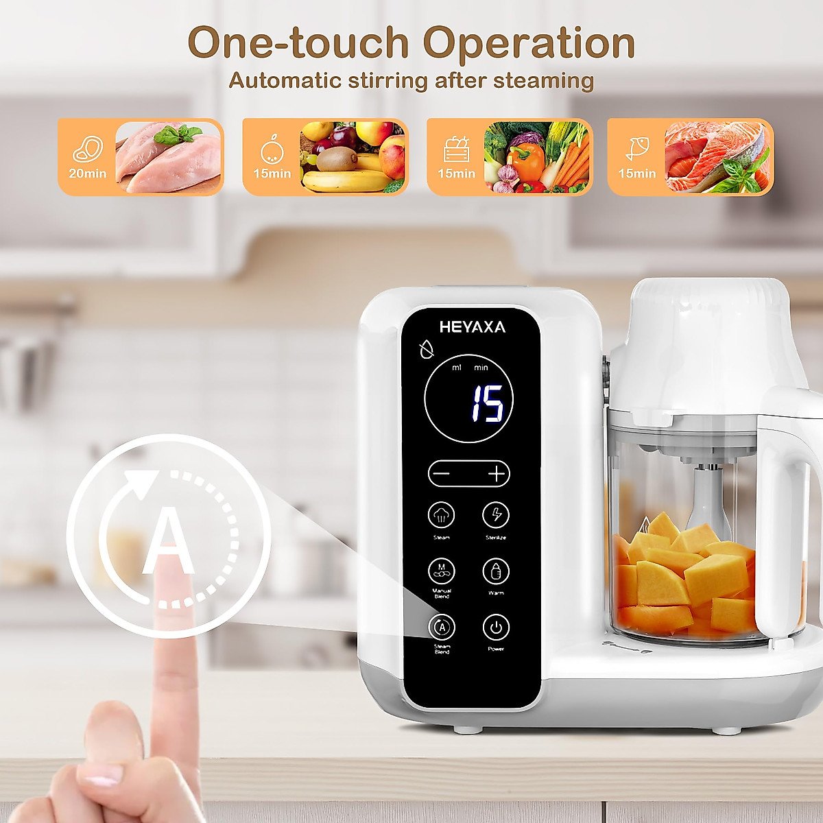HEYAXA Baby Food Maker, Baby Food Processor with Automatic Cooking & Grinding, Food Steamer Puree Blender with Self-Cleaning Function, BPA Free (White)
