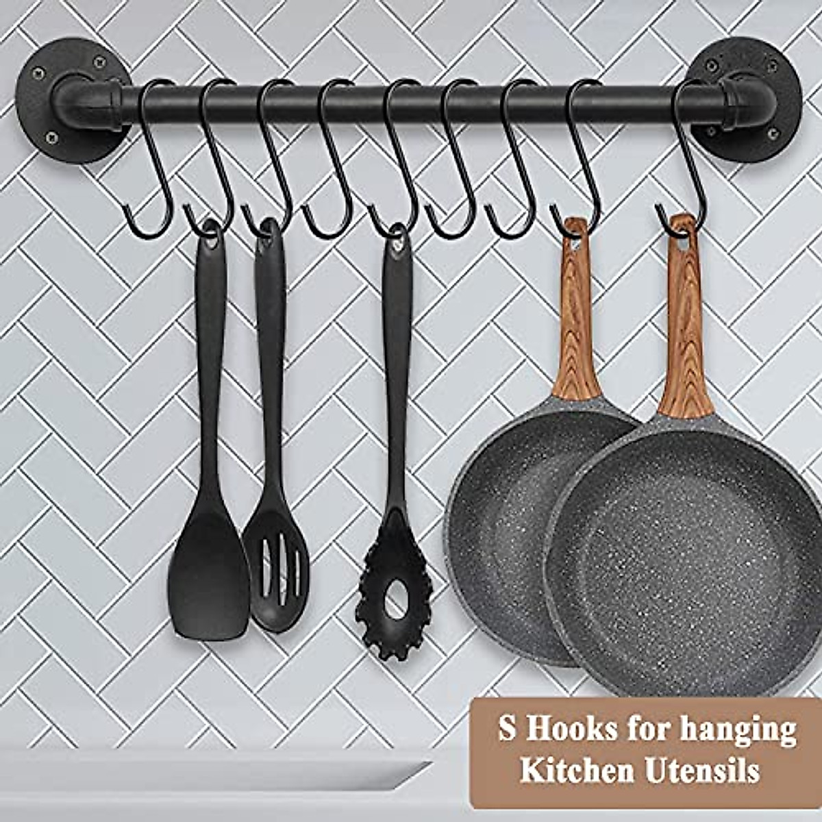 30 Pack ESFUN S Hooks Black Steel S Shaped Hooks for Hanging Pans Pots Plants Bags Towels Heavy Duty Kitchen Hooks Hanger, Large 3.7 inch
