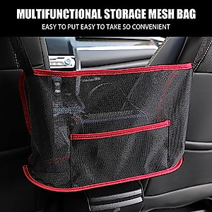 NGHEY 1 PC Car Pocket Barrier Protection, Large Capacity Storage Pouch, Car Net Pocket Handbag Holder, Barrier of Backseat Pet Kids, for Purse, Phone, Documents, Key (Red #2 Pockets)