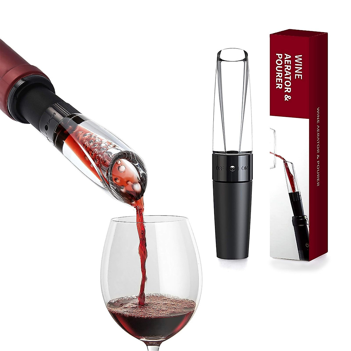 Z-oneMart 2Pcs Wine Aerator Pourer Spout Premium Aerator Wine Pourer Decanter Rich Finish and Bubbles, No-Drip, Spill, Brithday Christmas Gifts for Wine Lover Black