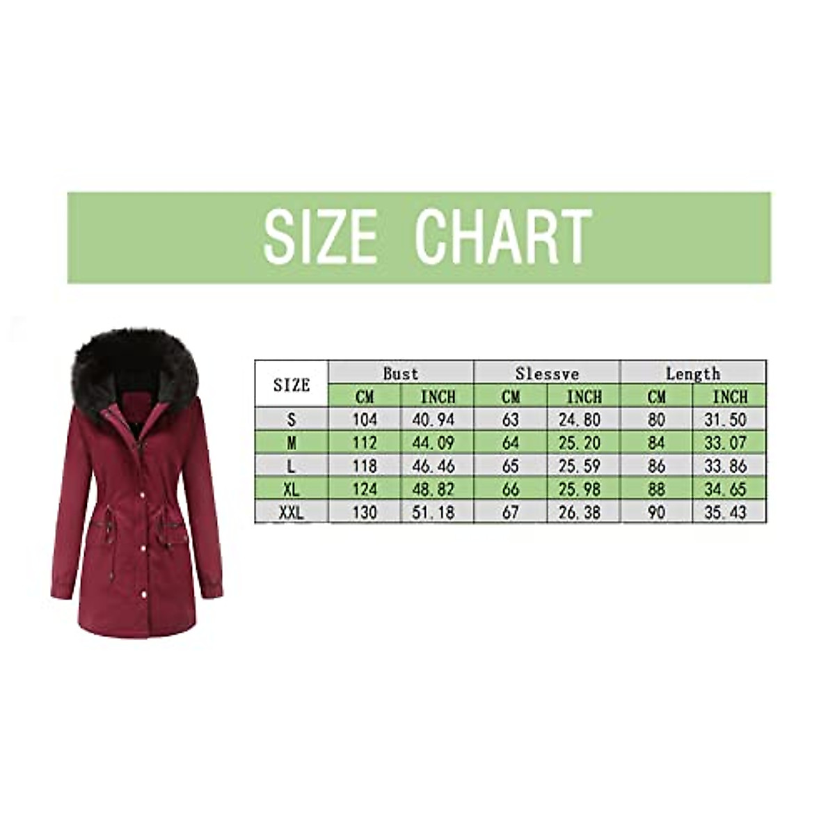 FMCHICO Womens Snow Coat Women's Fluffy Warm Coat Outwear Windbreaker Winter Warm Coat Jacket Faux Fur Lined Trench Hooded Thick Overcoat