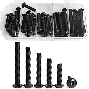 M6 x 20mm 25mm 30mm 35mm 40mm Button Head Socket Cap Screws Bolts, 10.9 Grade Alloy Steel, Metric Allen Hex Drive, Black Oxide Finish, Fully Threaded, Assortment Kit 50PCS