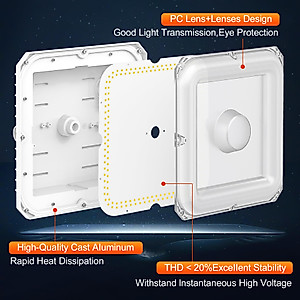 8Pack 60W LED Canopy Light with Photocell, 36W 48W 60W Adjustable, AC100-277V 8100LM 5000K/ 4000K/3000K Outdoor Carport Light Ceiling Light, IP65 Waterproof Commercial Canopy LED Lights, UL Listed