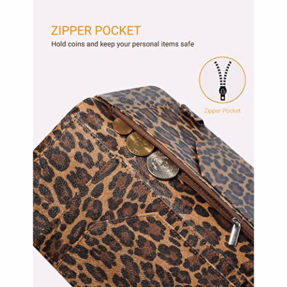 Server Book for Waitress Book with Zipper Pocket, 5x9 Leopard Magnetic Closure Server Wallet with Money Pocket and Zipper Pouch, Restaurant Waitstaff Organizer Fit Server Apron