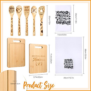 8 Pcs Christmas Mother Gifts Bamboo Cutting Board Kitchen 2 Pcs Towels Dish Towels 5 Pcs Wooden Spoons Bamboo Kitchen Utensils for Mother's Day Home Decoration Kitchen Supplies