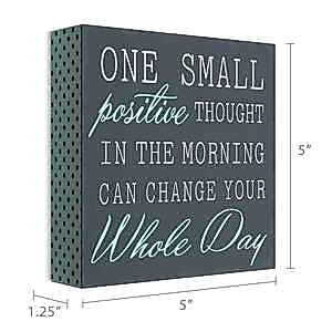 Barnyard Designs 'One Small Positive Thought' Wooden Box Sign Motivational Desk Decor, Primitive Decor Office Desk Decorations for Women Office Bathroom Shelf Decor, Inspirational Desk Decor, 5x5