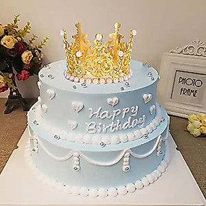 SisBroo Gold Crown Cake Topper, 6 Pieces Happy Birthday Cake Toppers, Princess Crown Cake Decorations for Birthday, Wedding, Party and Baby Shower, Birthday Crown Tiara for Kids and Pets (Gold-Ⅰ, 6)