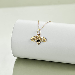 KECHO Bee Necklace for Women 14k Solid Gold Bumblebee Pendant Necklaces Yellow Gold Jewelry Mothers Day Birthday Gifts for Her (Bee Necklace)