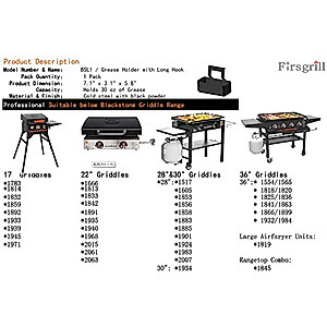 Firsgrill Professional Replacement Blackstone Griddle 17, 22, 28, 30 & 36 inches Grease Cup Foil Tray pan