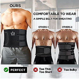 VIMUSFUN Waist Trimmer Belt Men Sweat Band Waist Trainer For Women Lower Belly Fat Tummy Stomach Wraps Waste Trainers Low Back Support Small/Medium/Large/Plus Size Black