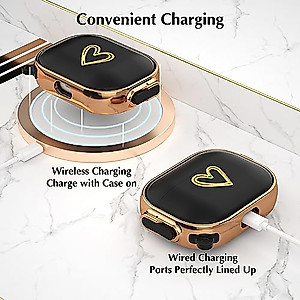 Aiiko Airpod Pro 2nd/1st Generation Case with Lock, AirPods Pro Case with Keychain Golden Heart Pattern Shockproof Protective Cover for Girls Women Compatible Apple Airpods Pro 2 / Pro 1 Gen-Black