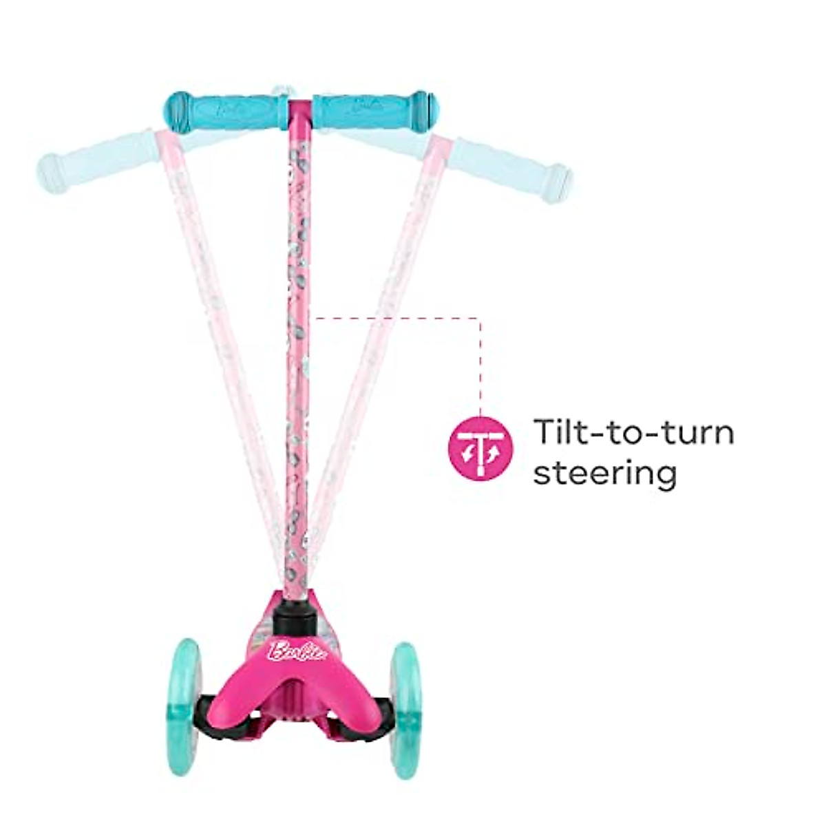 Barbie Self Balancing Kick Scooter with Light Up Wheels, Extra Wide Deck, 3 Wheel Platform, Foot Activated Brake, 75 lbs Limit, Kids & Toddlers Girls or Boys, for Ages 3 and Up
