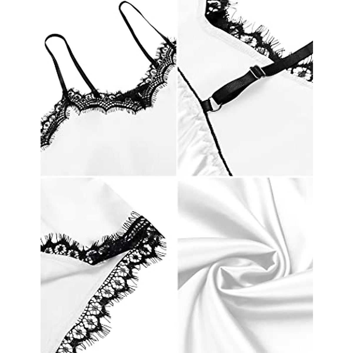 Ekouaer Sexy Lace Silk Satin Pajamas Cami Lingerie Sets 2 Piece Pjs Sleepwear Loungewear Bridal Gift for Women White Medium