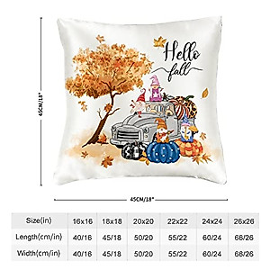 Thanksgiving Pumpkin Gnomes Decorative Throw Pillows 18x18 Girl Fall Modern Comfortable Satin Pillow Shams for Couch Sofa Bedroom Car Living Room Zippered