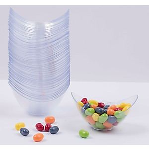 zappy 50 Mini Bowls 2 oz Clear Plastic Party Bowls Oval Small Bowl Elegant & Disposable Small Dessert Bowls Candy Dishes Trifle Bowls Appetizer Bowls Mousse Cups Dessert Cups Souffle Condiment Cups