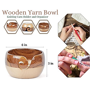 CRAFT INDIA Large Wooden Yarn Bowl | Handmade Knitting Wool Storage Bowl | Yarn Holder Dispenser with Holes to Prevent Slipping and Tangles for Knitting & Crocheting (Brown & Offwhite)