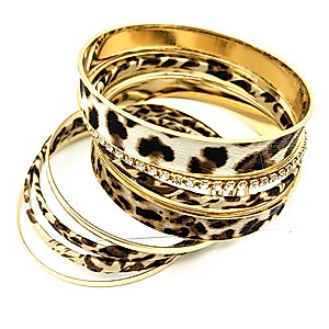 PUOSUO Leopard Bangle Bracelets for Women - Multi Layers Casual Bracelet for Women
