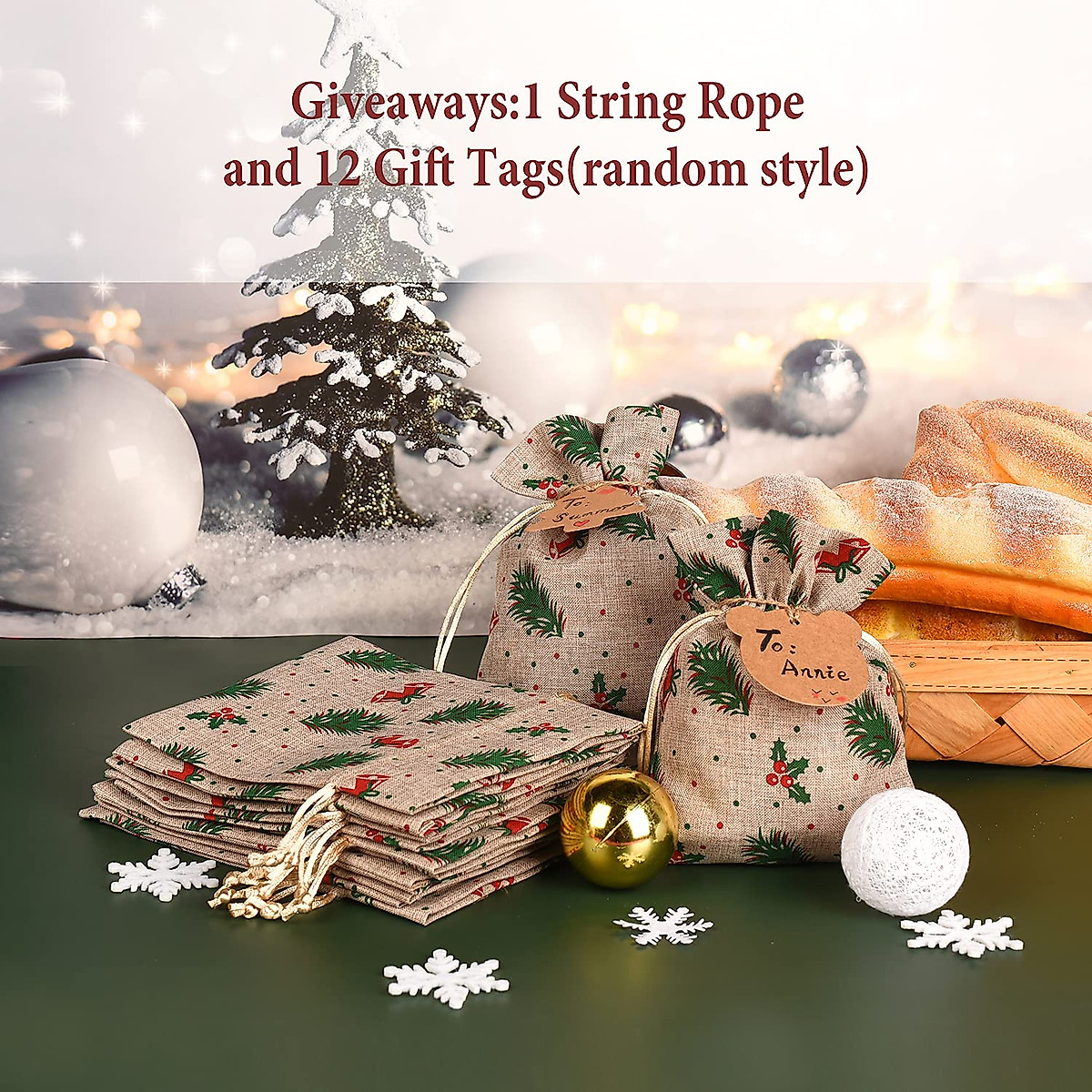 XCFWin 12 Pack Of Christmas Gift Bags With Drawstring Reusable Designs For Christmas Party Supplies Favors (red and black, mixed size)