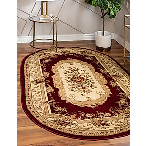 Unique Loom Versailles Collection Traditional Classic Floral Motif Area Rug (5' 0 x 8' 0 Oval, Burgundy/Ivory)
