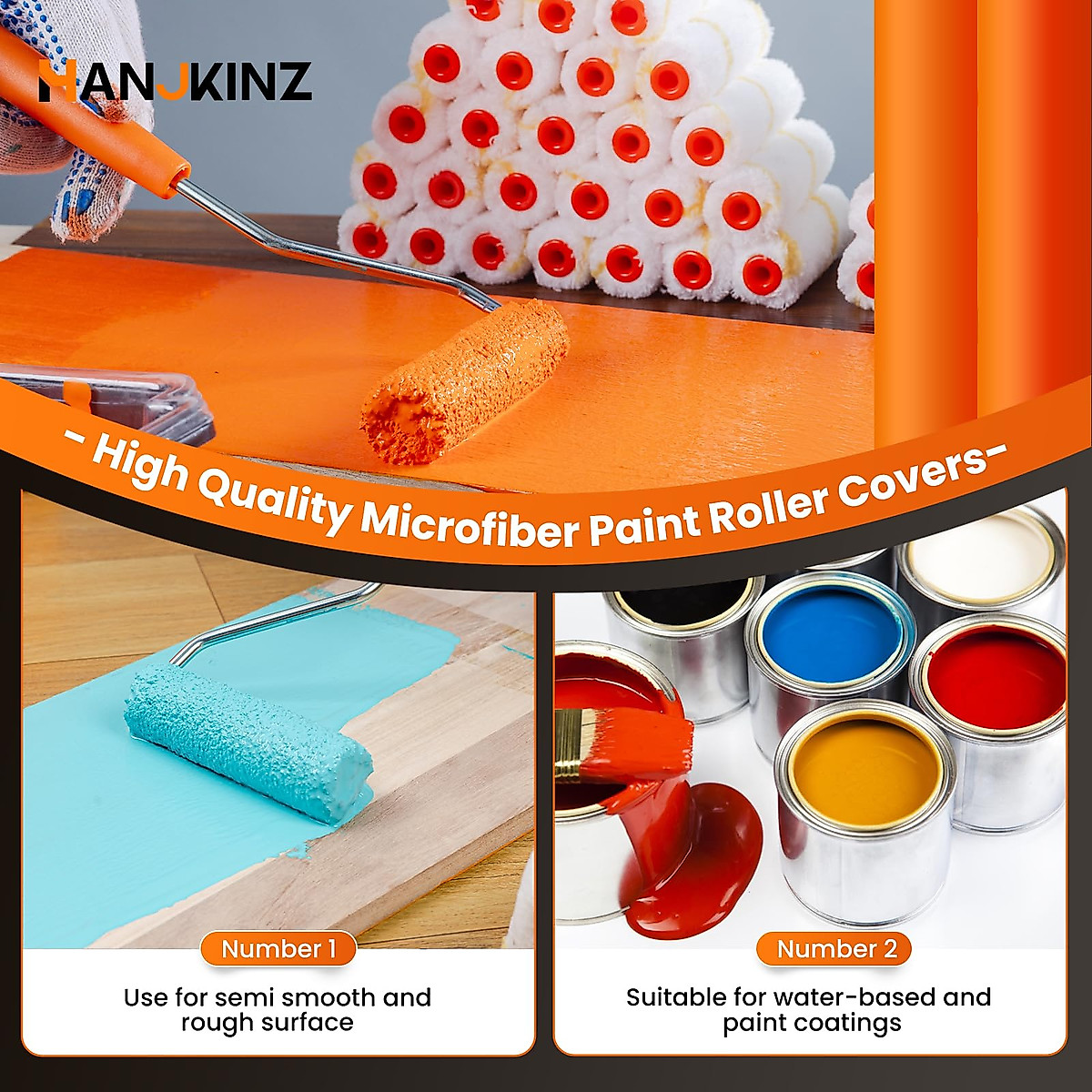HANJKINZ Microfiber Paint Roller 4 Inch, Small Paint Roller Covers (3/8-Inch Nap, 60 Pack), Mini Paint Rollers for House Painting with Paint Roller Frame, Wall Painting Tool