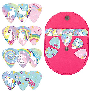 24 Pieces Unicorn Guitar Picks, Unicorn Guitar Picks with 1 Pick Holder Case, Guitar Picks for Guitar Bass Music Instruments
