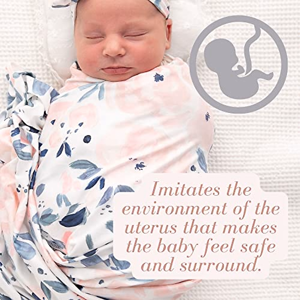 Vollmic Newborn Baby Girl Receiving Blanket Swaddle Blanket Stretchy Knit Swaddle Set with Matching Headband (Ink Pink)