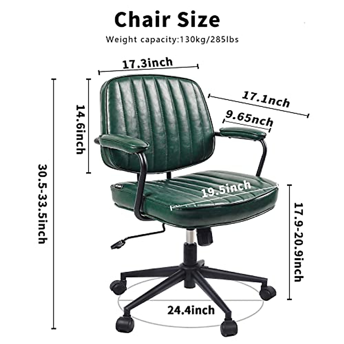 Arts wish Mid Century Office Chair Leather Desk Chair Green Office Desk Chair Home Office Chair with Wheels and Arms