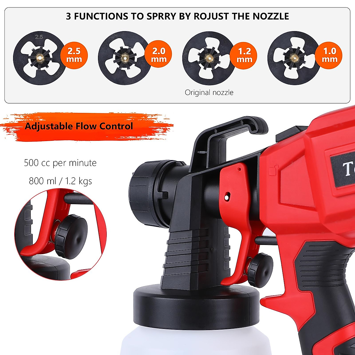 Paint Sprayer 800W high-Power,HVLP Sprayer,800ML Container,Easy to Clean, Suitable for Furniture, Outdoor, Indoor, Railing, etc