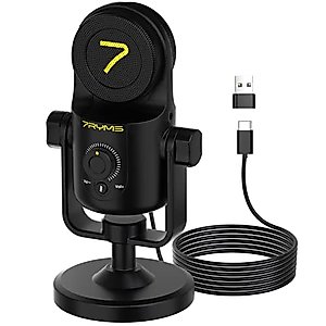 7RYMS USB Microphone Cardioid Condenser Gaming Mic Metal Large Diaphragm Microphone for PC, Computer, Laptop, PS4/5 with Built-in Pop Filter Desk Stand for Podcasting, Streaming, ASMR (SR-USB Mini)