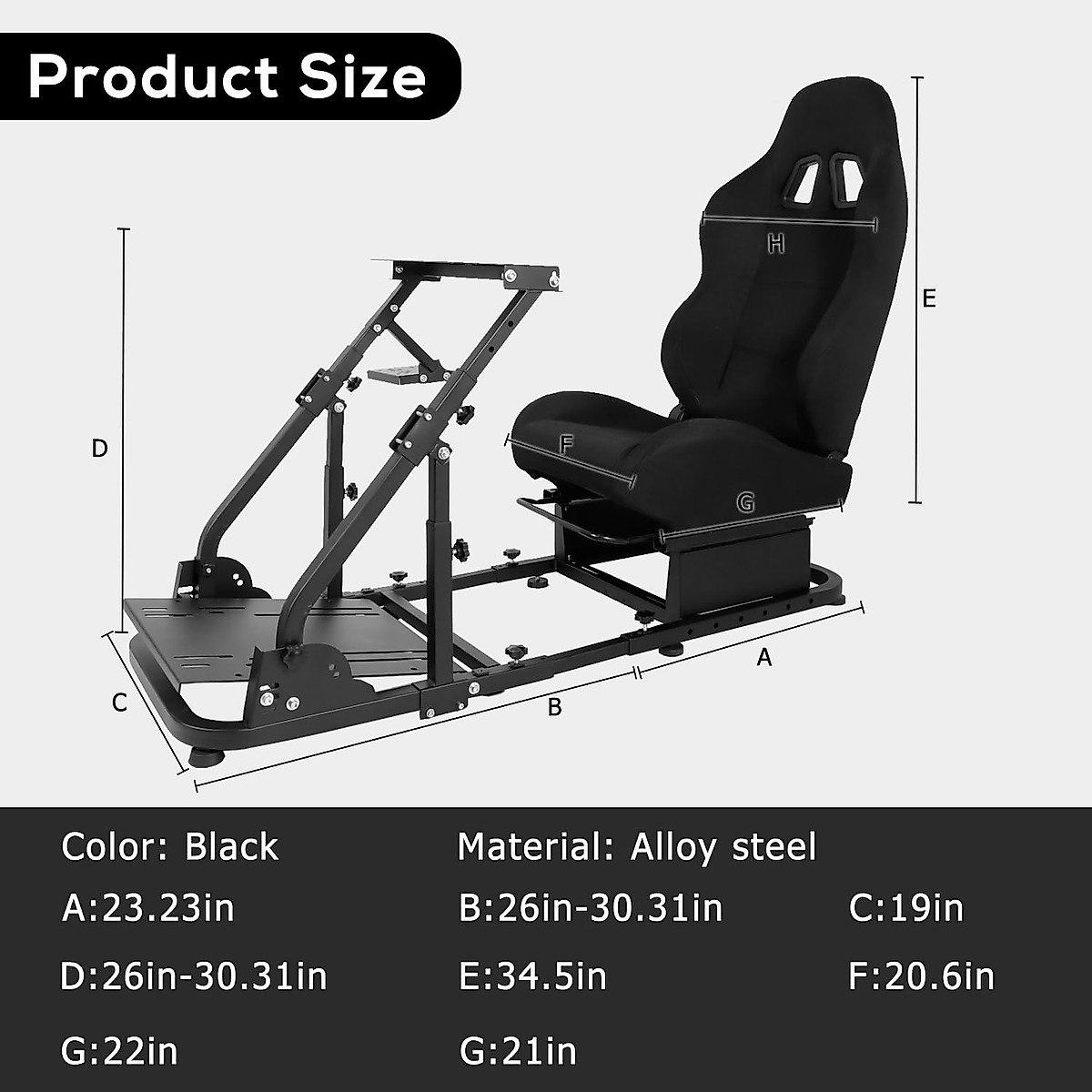 Minneer Immersion Racing Simulator Cockpit/with Black Seat/Fit for Thrustmaster,FANTEC,logitech G25,G29,G92,G923 /Height Adjustable Gaming Steering Wheel Stand/Wheel&Pedals Not Included