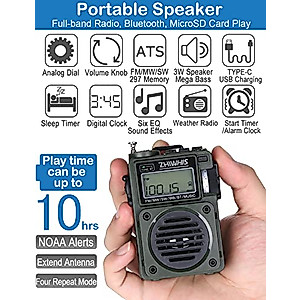 ZHIWHIS Shortwave Radio, MP3 Player with Weather Radios Portable AM FM, Retro Bluetooth Speaker with 6 EQ Modes, Rechargeable Alarm Clock Receiver with Sleep Time and NOAA Alerts ZWS-701
