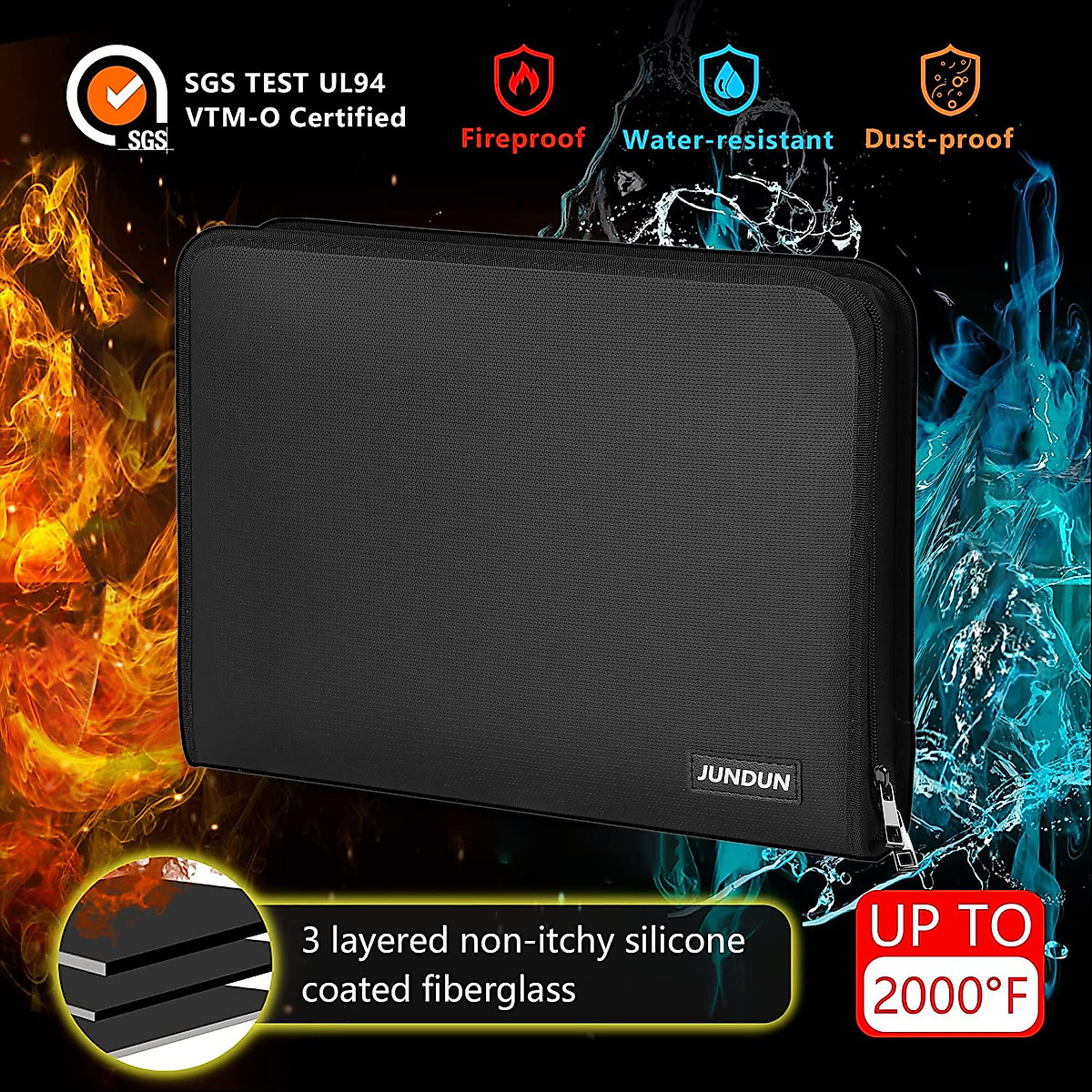 JUNDUN Accordion File Organizer - Fireproof Accordion Folder with Zipper & Labels - 13 Pocket Expanding File Folder with Multi-Pockets Document Organizer Folder for Letter A4 Files | Receipt and More