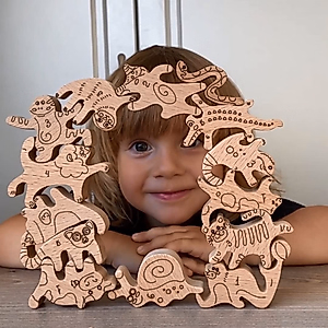 Stacking Blocks 42 pcs Large Gift Set Wooden Balancing Game Funny Animals Building Blocks Wooden Kids Blocks in Gift Box Balance Toy Stack Game Holiday Birthday Gift Wooden Stacking Toy Funny Anim-42