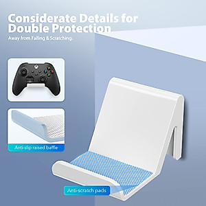 6amLifestyle 4 Pack Controller Wall Mount with Anti-Slip Pads for PS5 PS4 Xbox One Switch Pro Gamepad Controller Holder Adhesive/Screws, Universal Hanger Hook Accessories, White